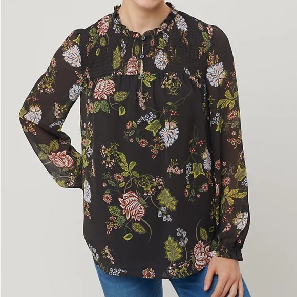 LOFT | Tops | Loft Floral Smocked Henley Blouse | Poshmark